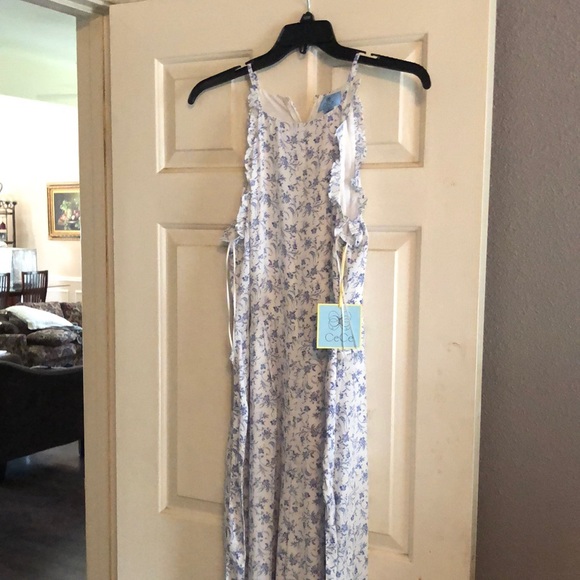 CeCe | Pants & Jumpsuits | Gorgeous Blue White Jumpsuit With Flare Legs ...